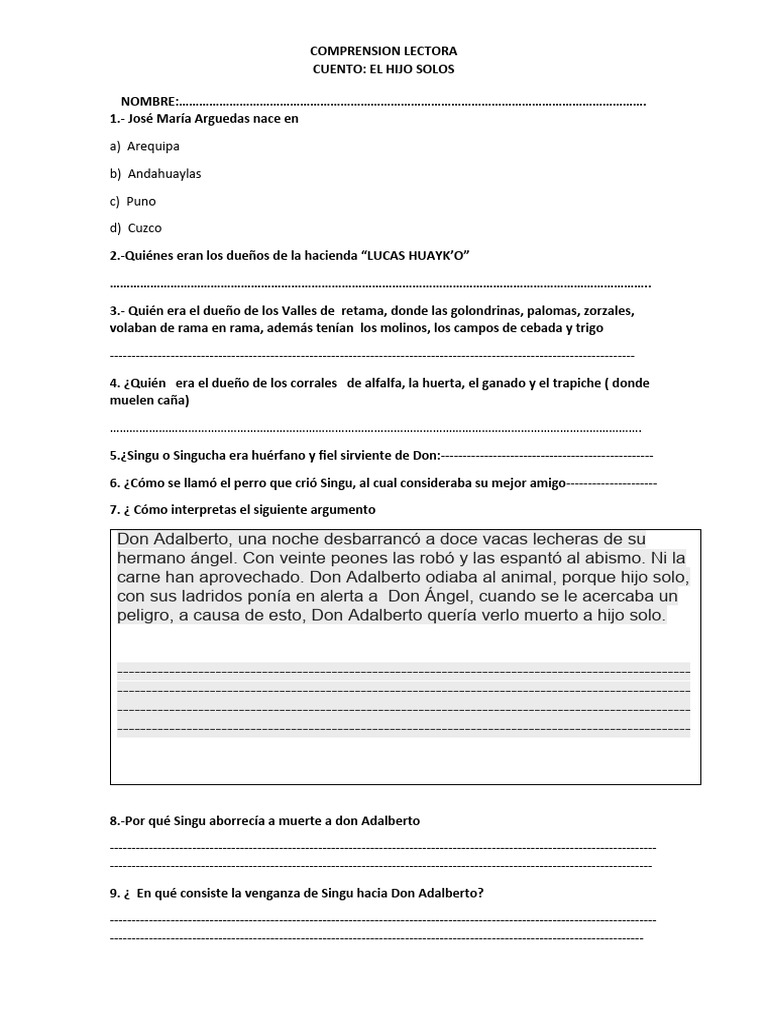 Analisis Literario Hijo Solo | PDF