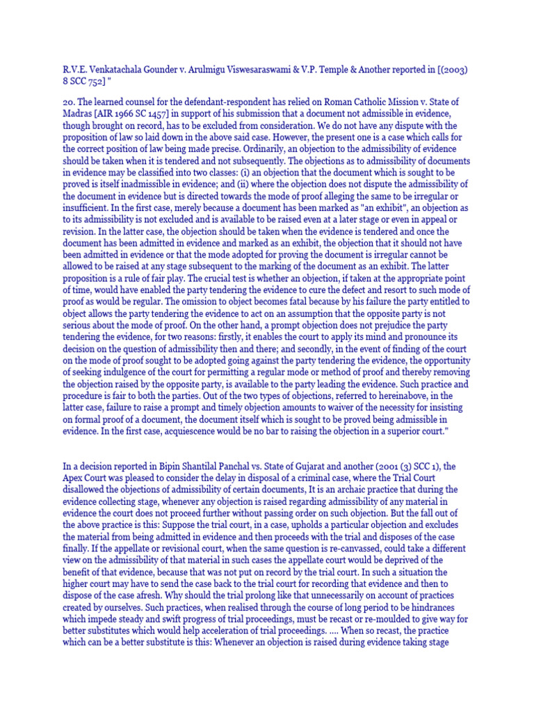 Evidence Admissibility in Court Procedures | PDF | Evidence ...