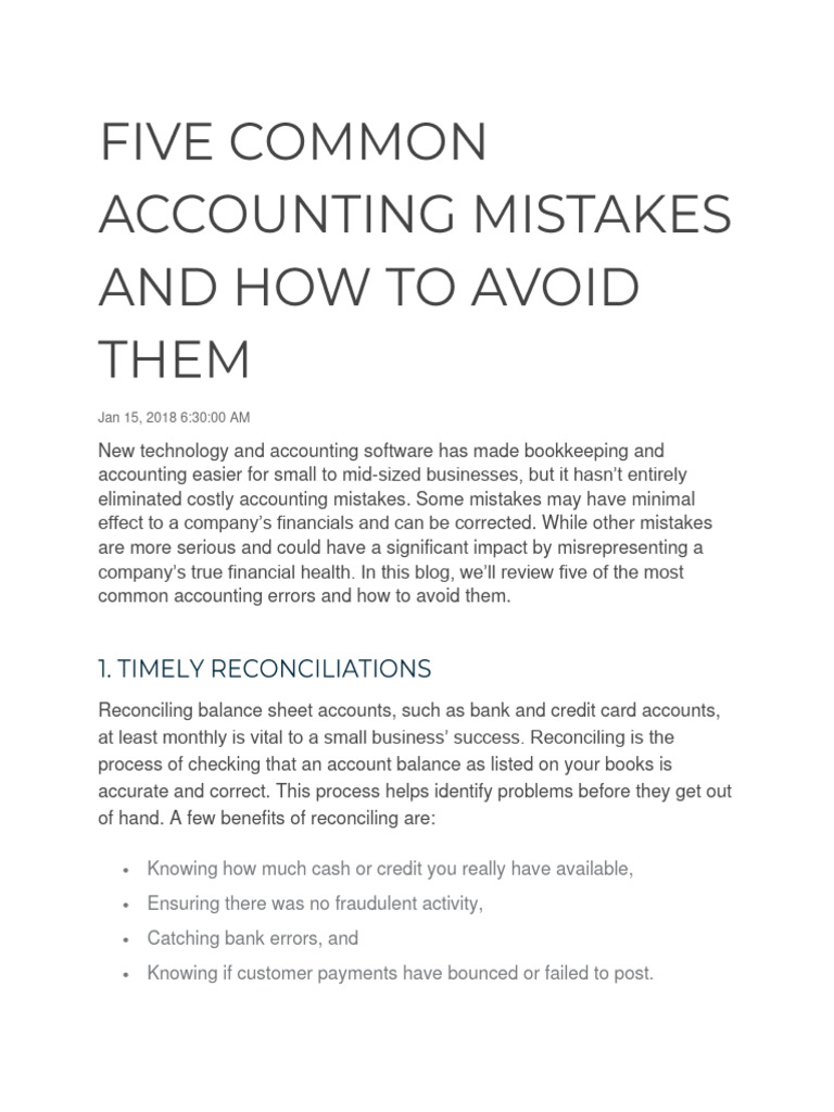 Five Common Accounting Mistakes and How To Avoid Them | PDF | Expense ...