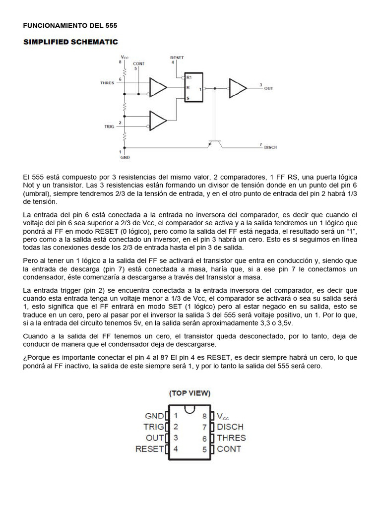 Funcionamiento 555 | PDF | Condensador | voltaje