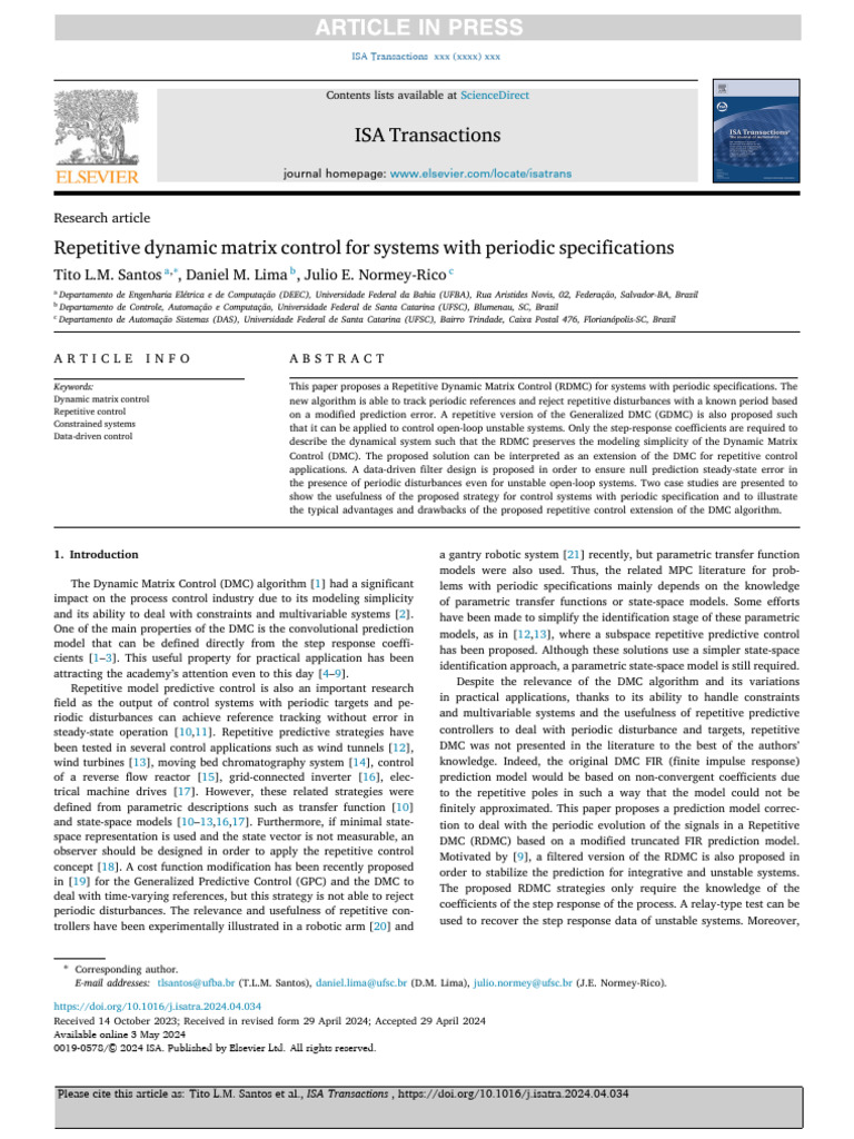 Repetitive Dynamic Matrix Control For Systems With Periodic ...