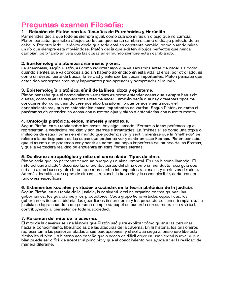 Preguntas Filosofia T.2 2 | PDF | Platón | Conocimiento