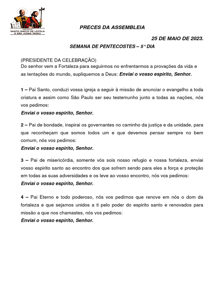 Preces Da Assembleia Pentecostes | PDF