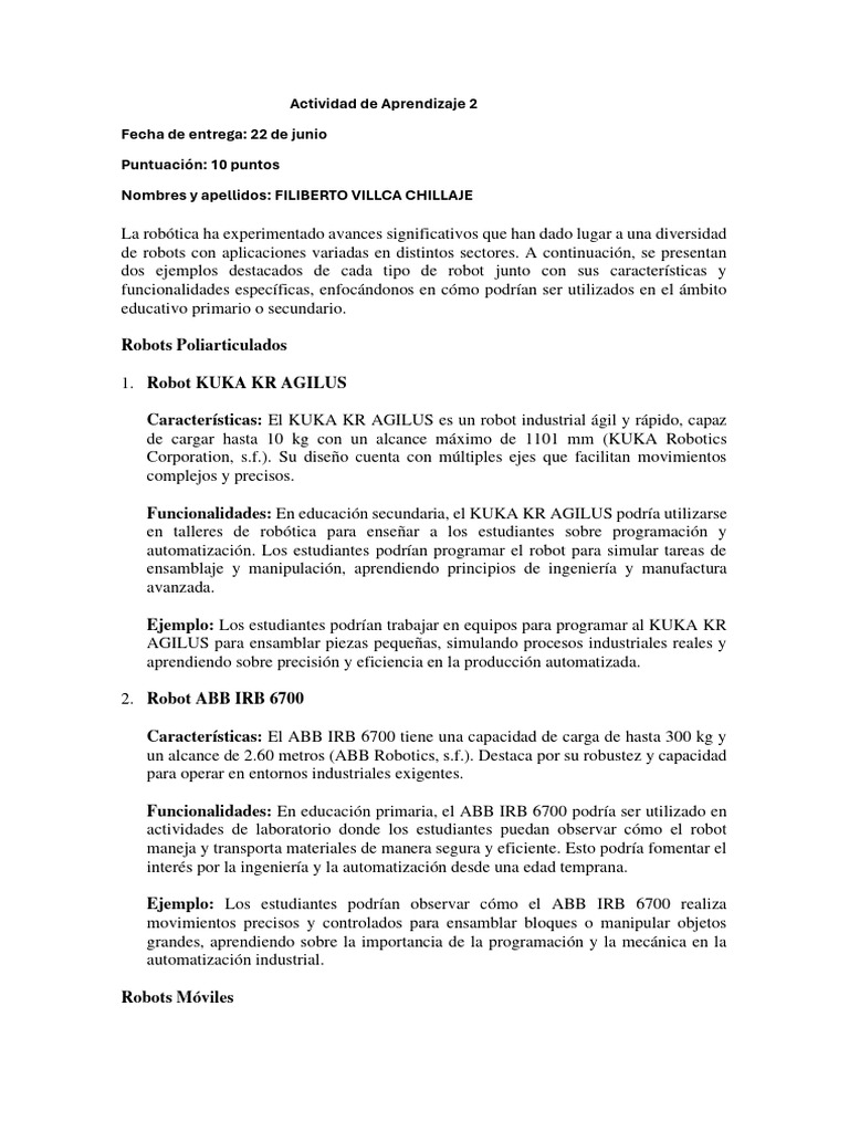 06 22 Act Aprendizaje 2 | PDF | Robot | Robótica