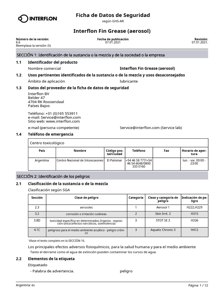 Grasa Interflon Fin Grease Aerosol | PDF | Combustión | Química