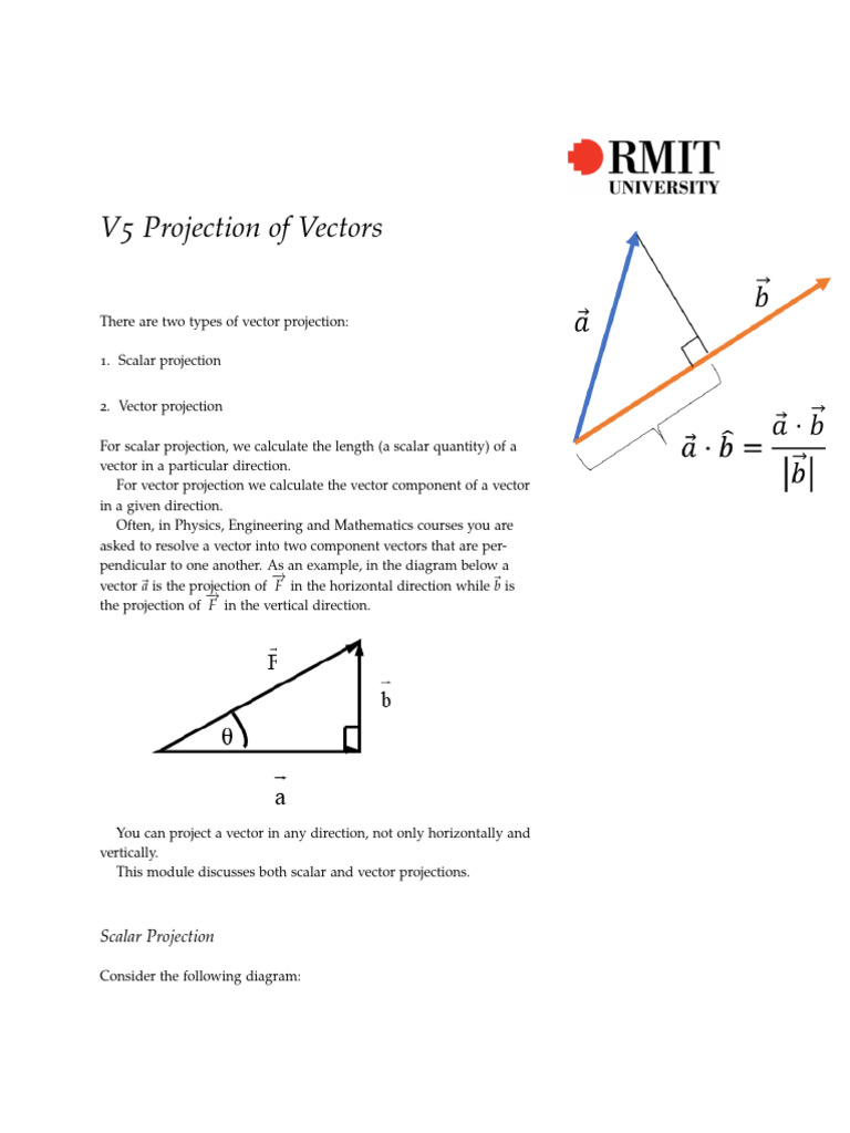 V5 Projection of Vectors | PDF | Euclidean Vector | Scalar (Mathematics)