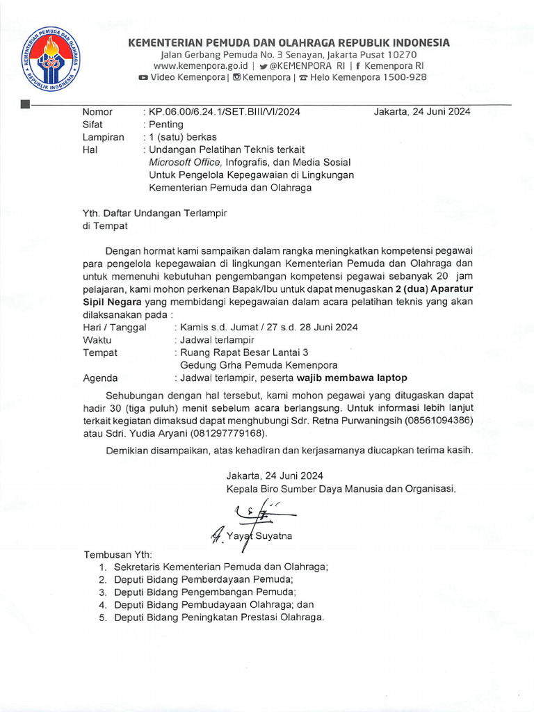 Undangan Pelatihan Teknis Microsoft Office Kemenpora | PDF