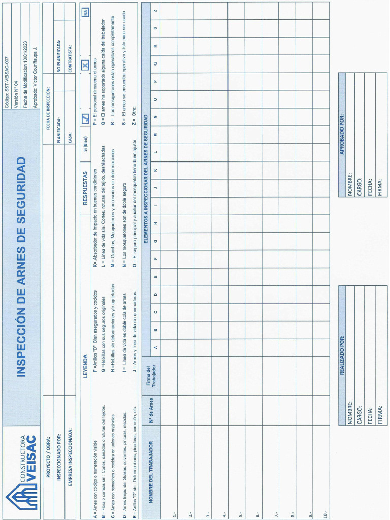 Formato-Inspección de Árnes de Seguridad | PDF