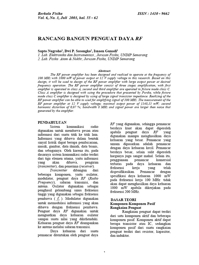 Rancang Bangun Penguat Daya RF | PDF