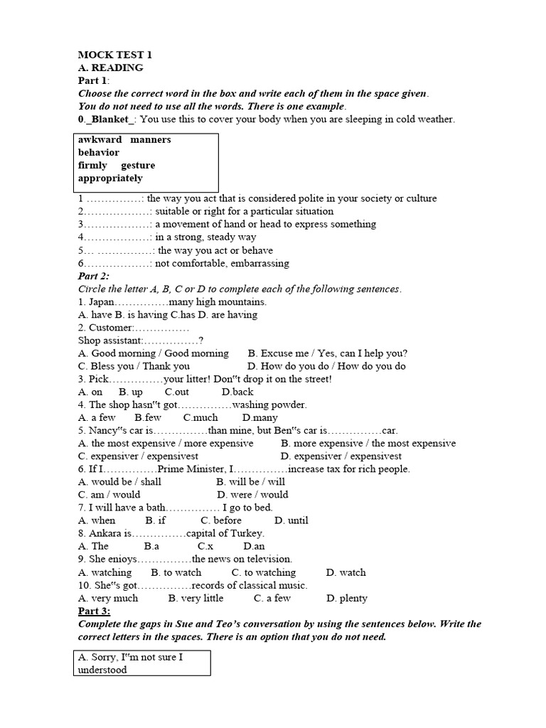 MOCK TEST 1 đề | PDF | Australia