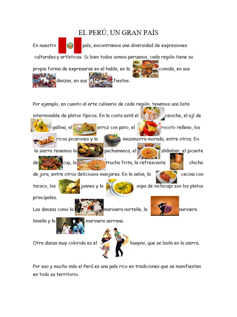 El Peru Un Gran Pais Texto | PDF | Cocina | Alimentos