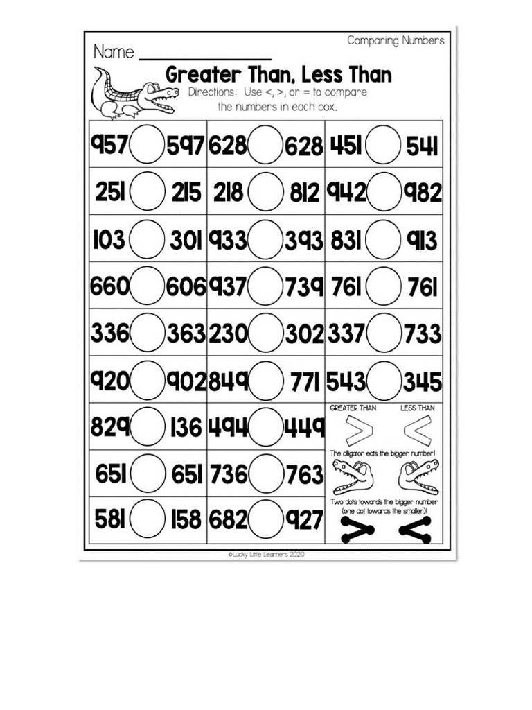 Comparing Numbers Grade 2 | PDF
