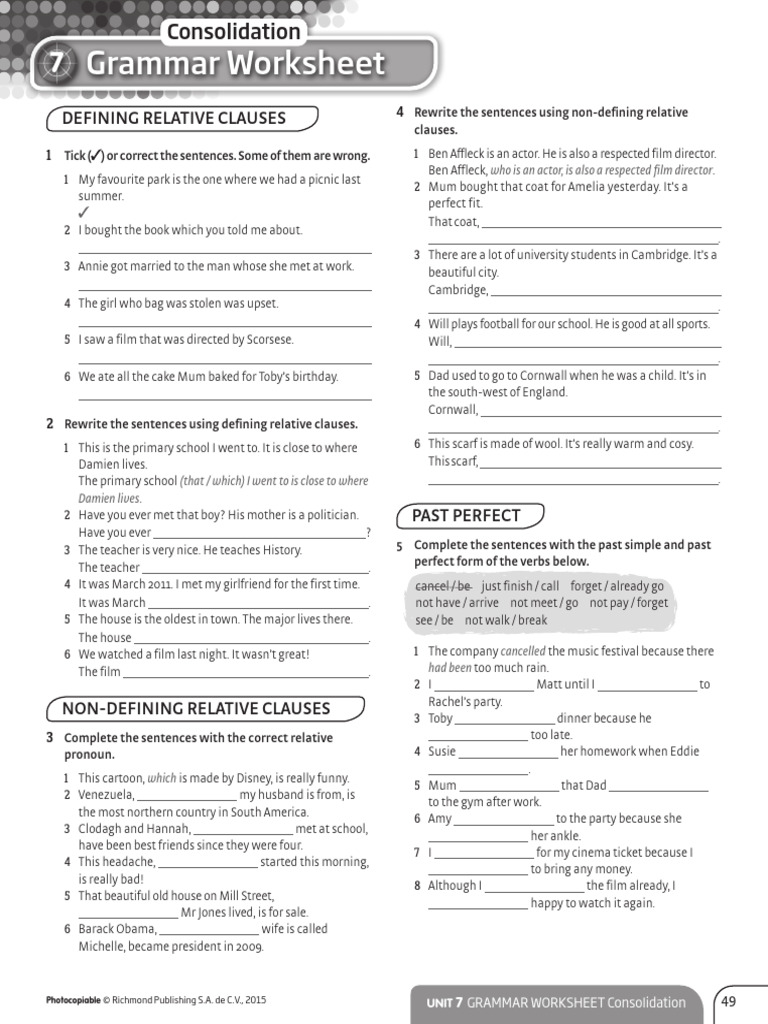 Achievers B1 Grammar Worksheet Consolidation Unit 7 | PDF | Languages ...