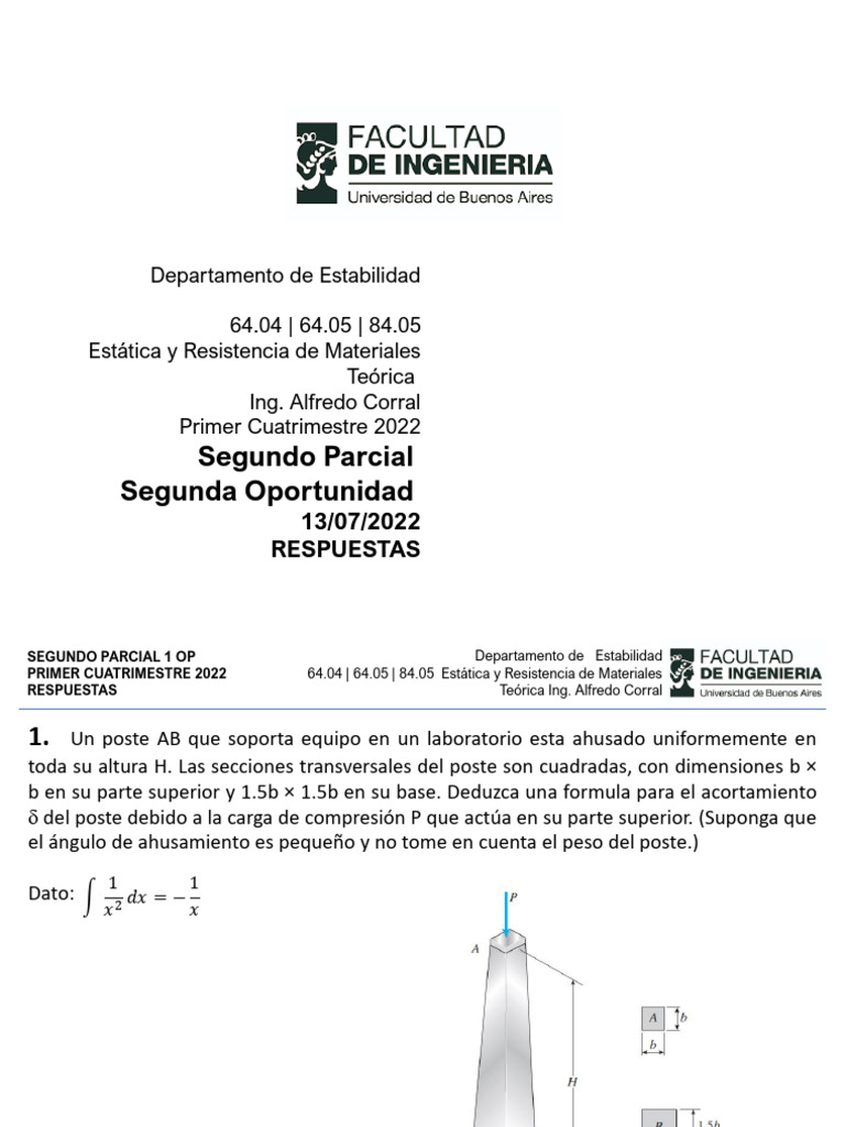 2P 2POP 1c 2022 RESOLUCIÓN | PDF | Mecanica clasica | Mecánica