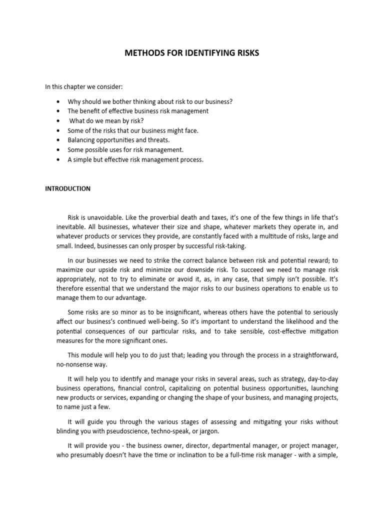 METHODS-FOR-IDENTIFYING-RISKS | Download Free PDF | Risk | Risk Management