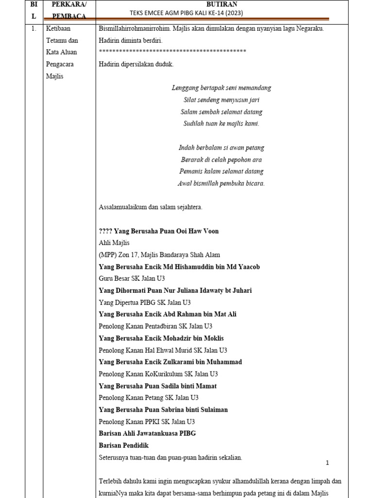 Teks Emcee Agm Pibg 2024 | PDF