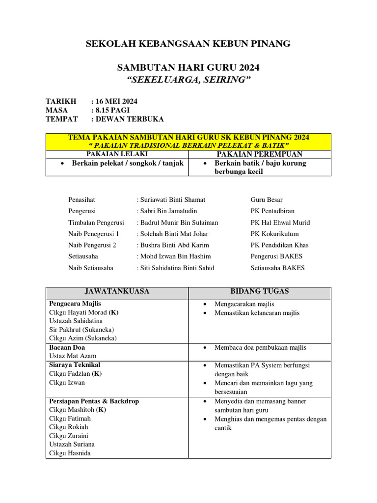 AJK TENTATIF SAMBUTAN HARI GURU 2024 | PDF AJK TENTATIF SAMBUTAN HARI GURU 2024 | PDF