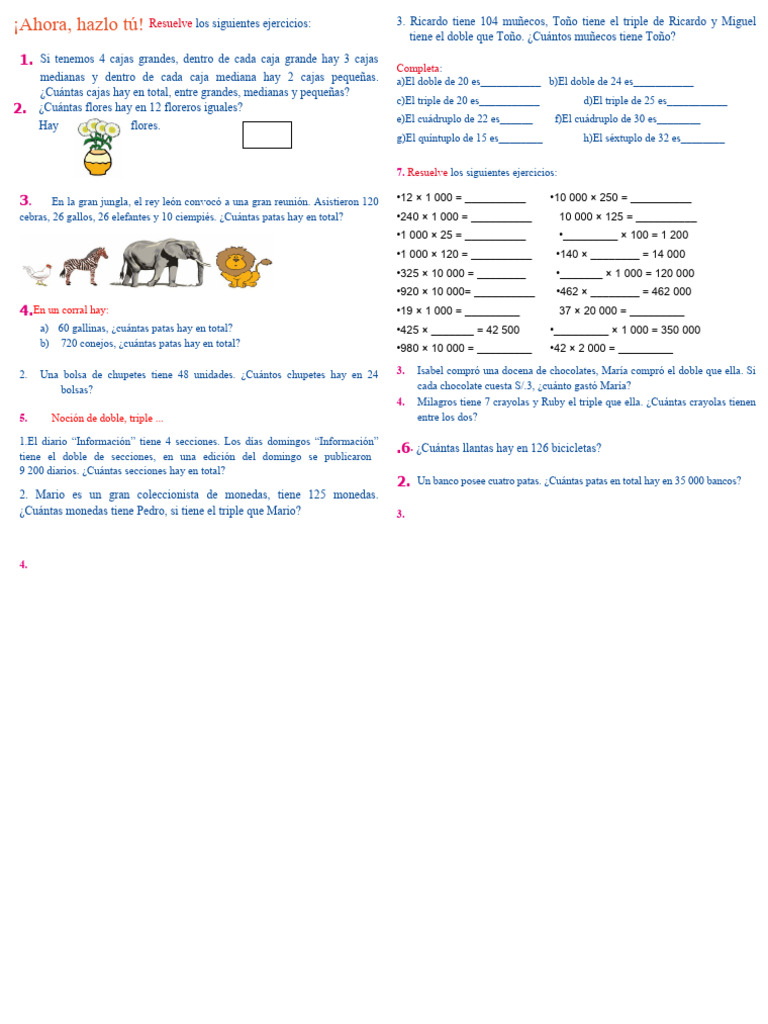 Problemas de multiplicación para 4° grado | PDF | Métodos y materiales ...