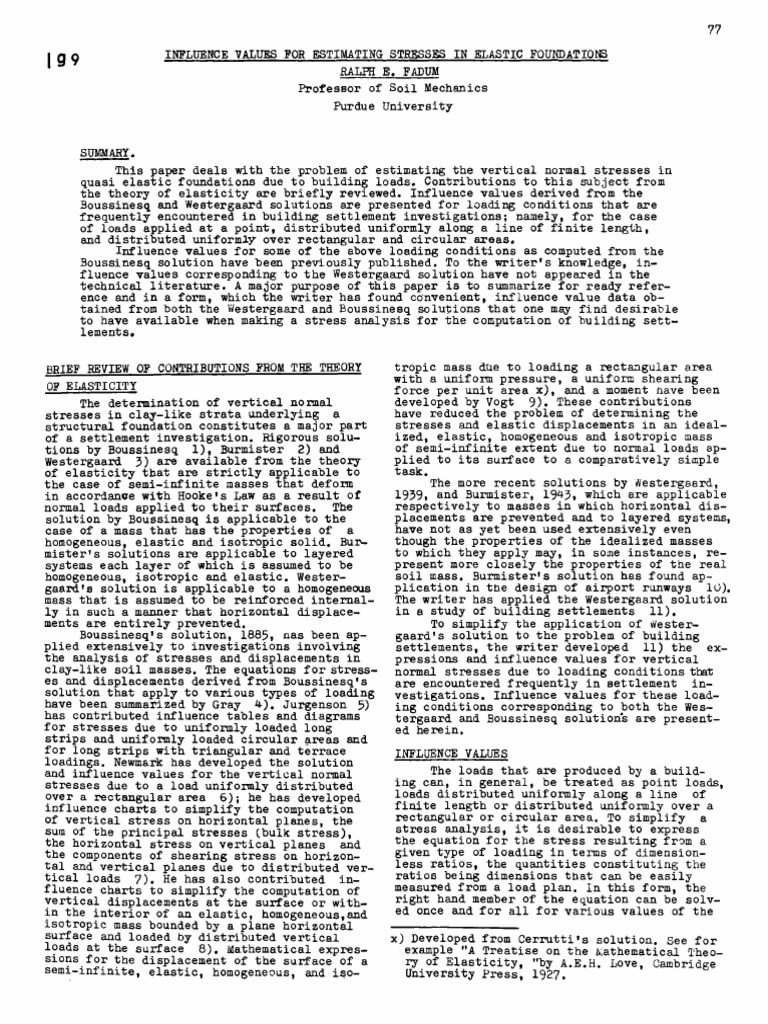 Fadum 1948, Influence Values For Estimating Stresses in Elastics ...