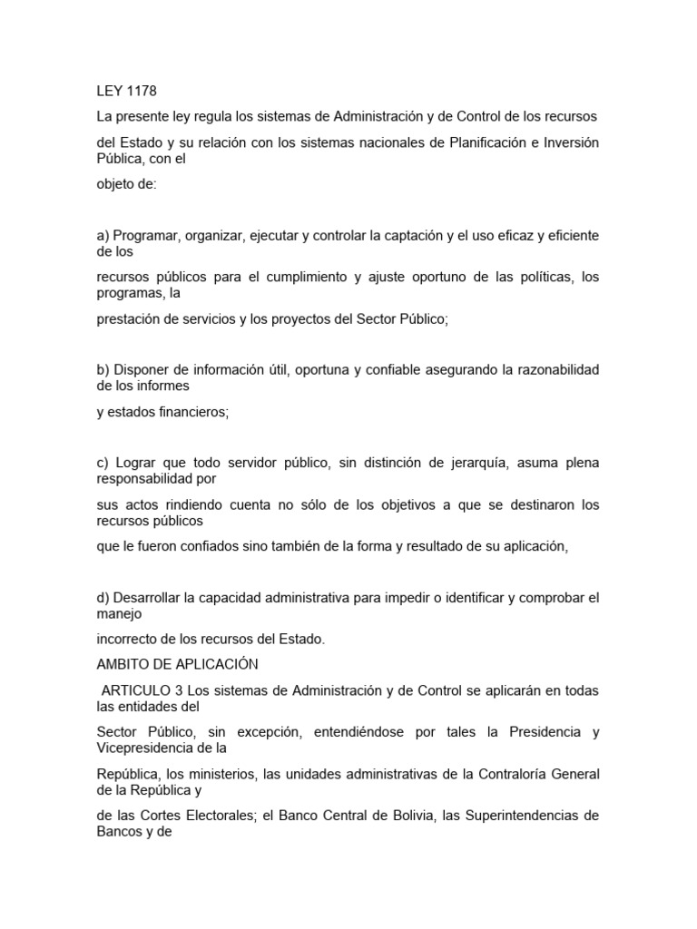 Ley 1178 | PDF | Administración Pública | Gobierno