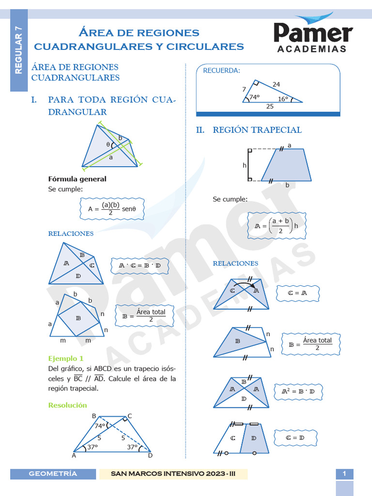 Geometría - Reg 7 - Área de Regiones Cuadrangulares y Circulares | Descargar gratis PDF ...
