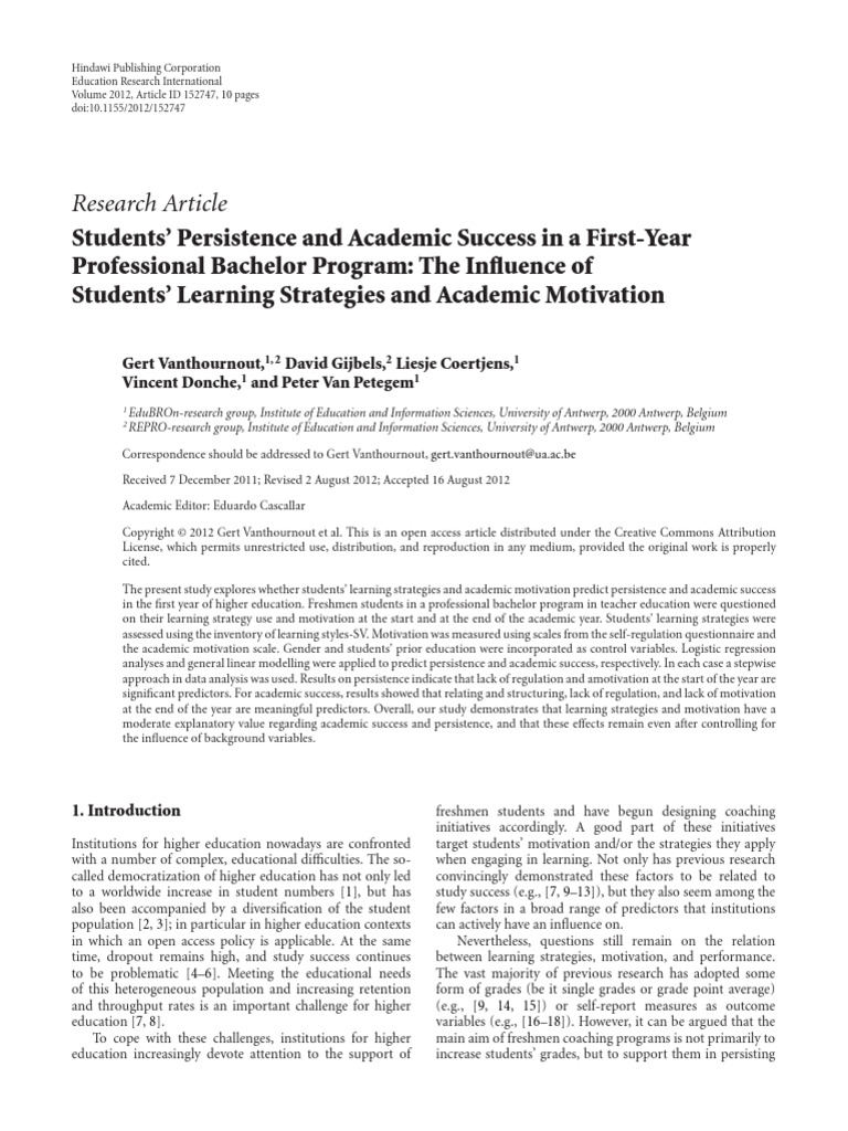 Students' Persistence and Academic Success in A First-Year | PDF ...