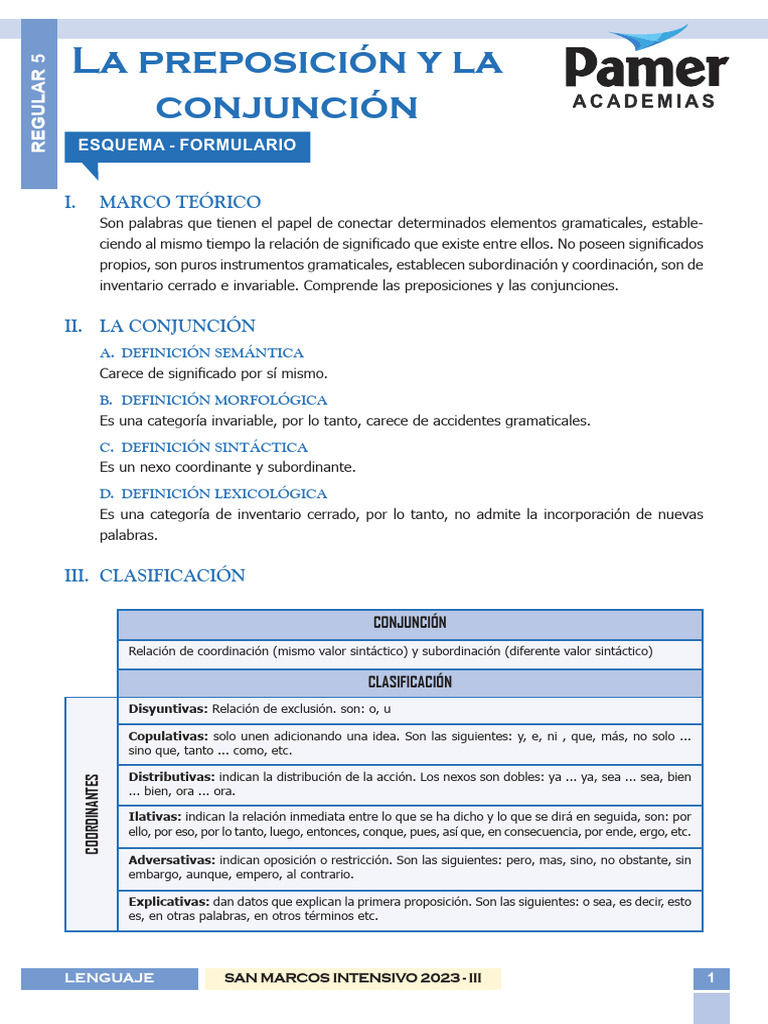 Lenguaje - Reg 5 - La Preposición y La Conjunción | PDF | Palabra | Morfología Lingüística