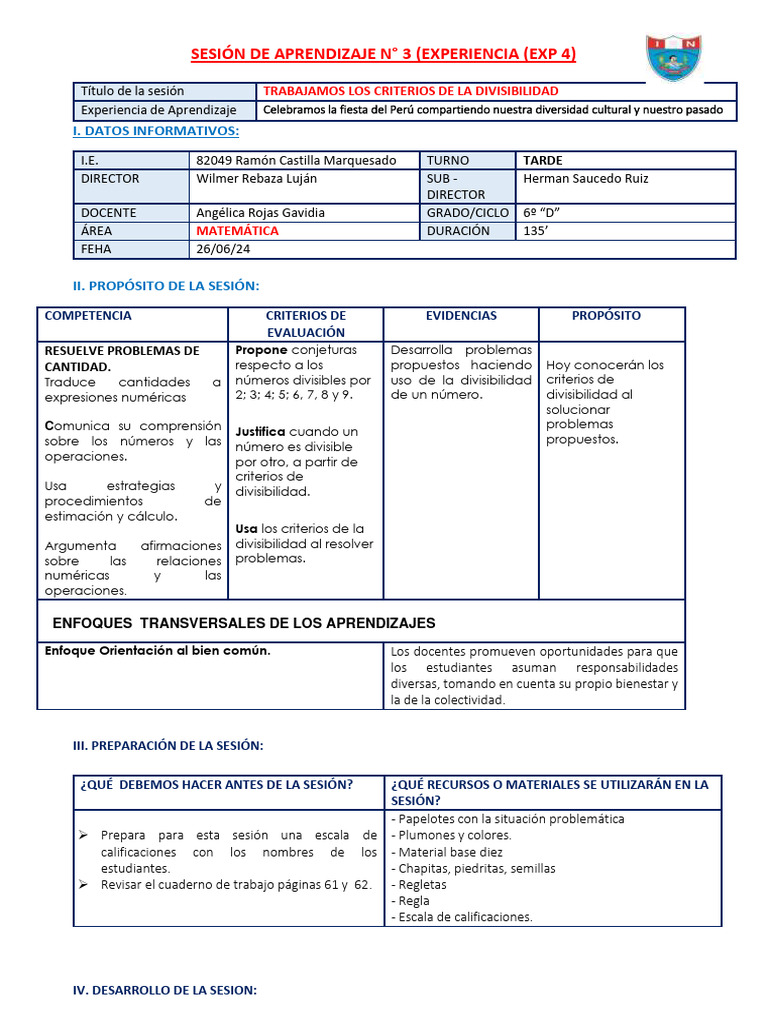 Sesión 4 Matematica - Trabajamos La Divisibilidad (Exp 4) | PDF ...