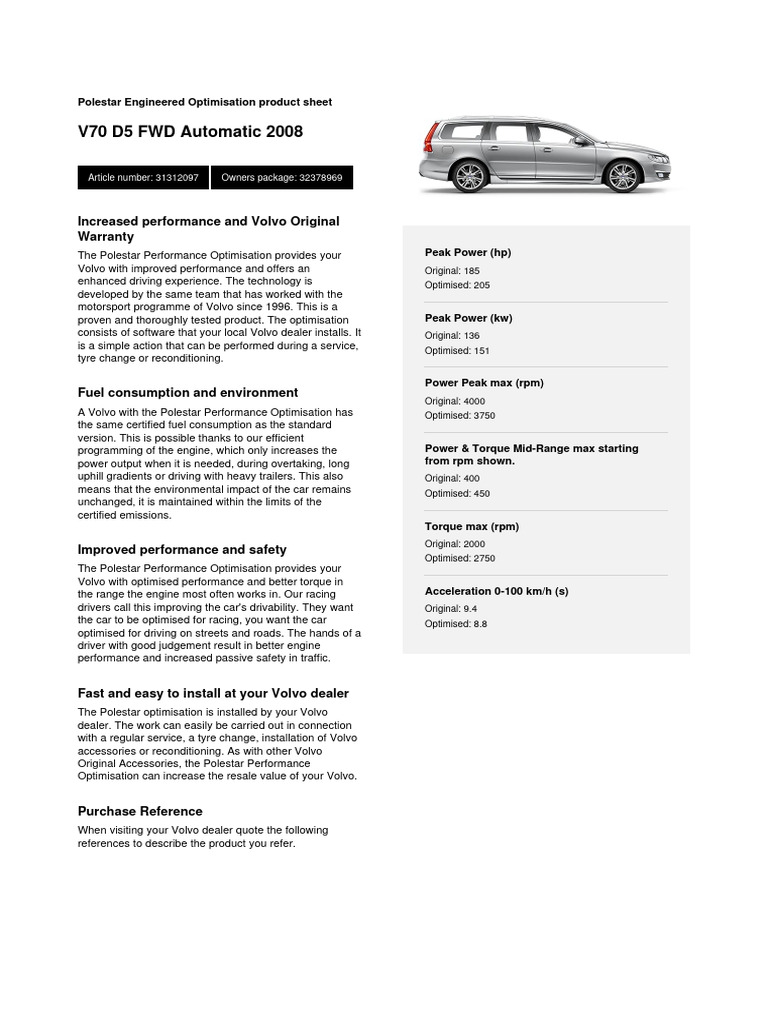 Polestar Performance Optimisation for V70 | PDF | Fuel Economy In ...
