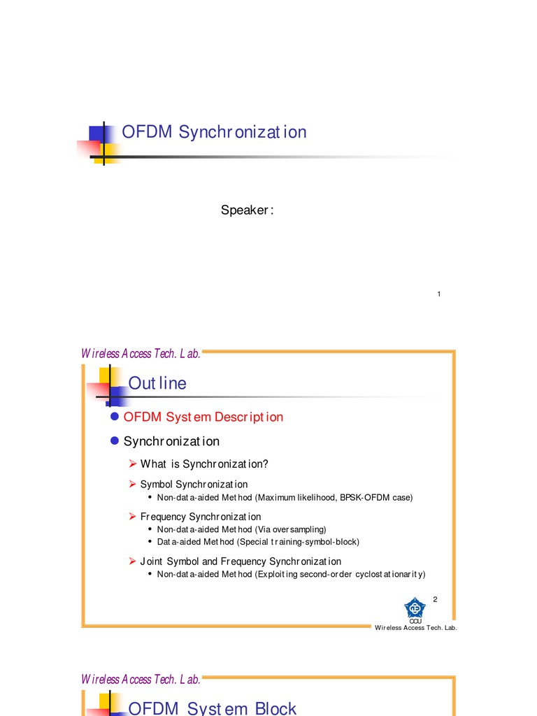 OFDM Synchronization: Speaker: 官雯彗 | PDF