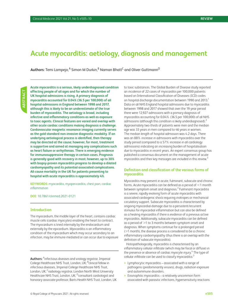 Acute Myocarditis: Diagnosis and Management | PDF | Medical Specialties ...