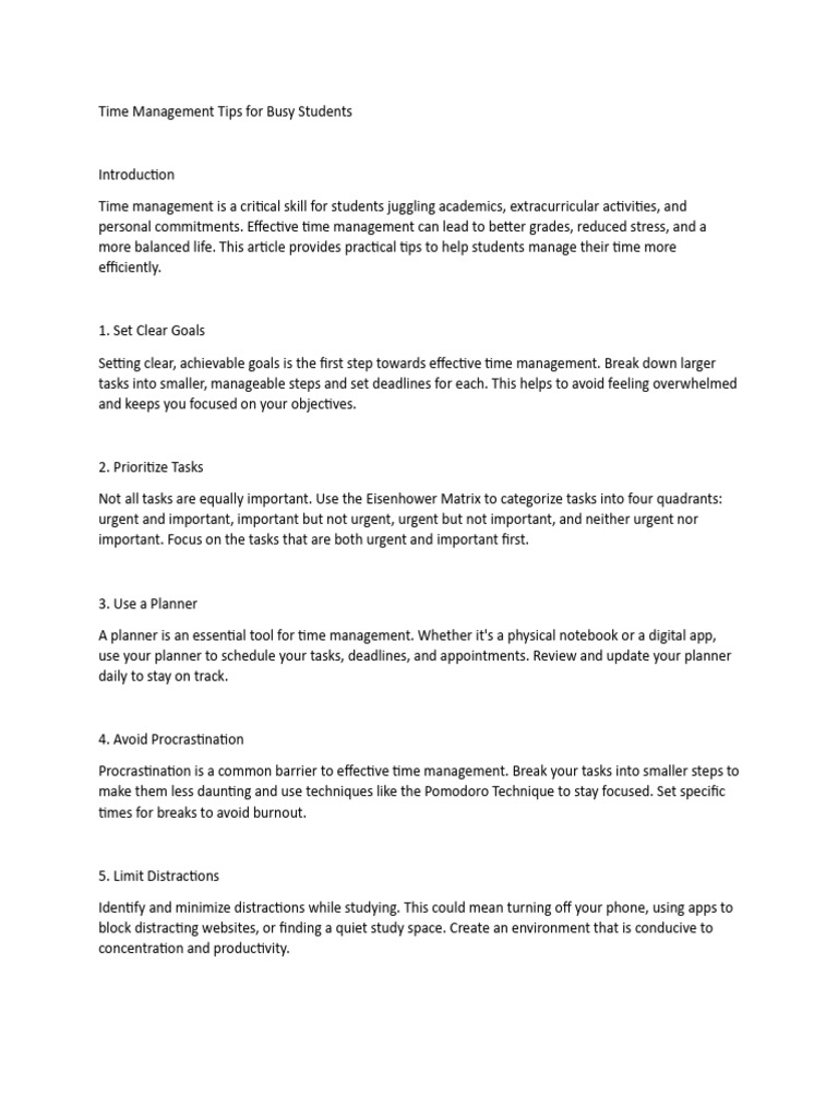 Time Management Tips For Busy Students | PDF | Time Management ...