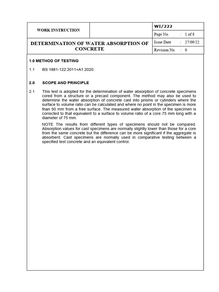 Concrete Water Absorption Guide | PDF | Concrete | Water