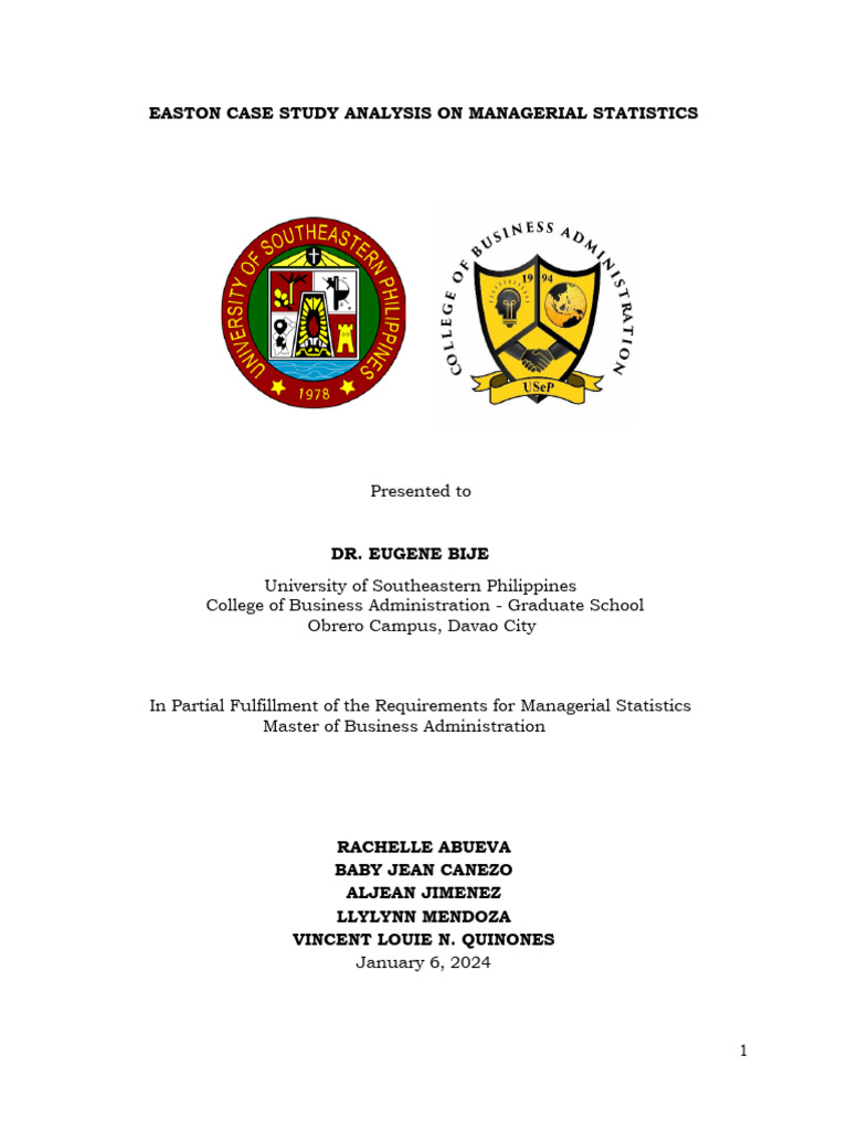 Easton Case Study Statistics Analysis Abueva Canezo Jimenez Mendoza Quinones | PDF | Regression ...