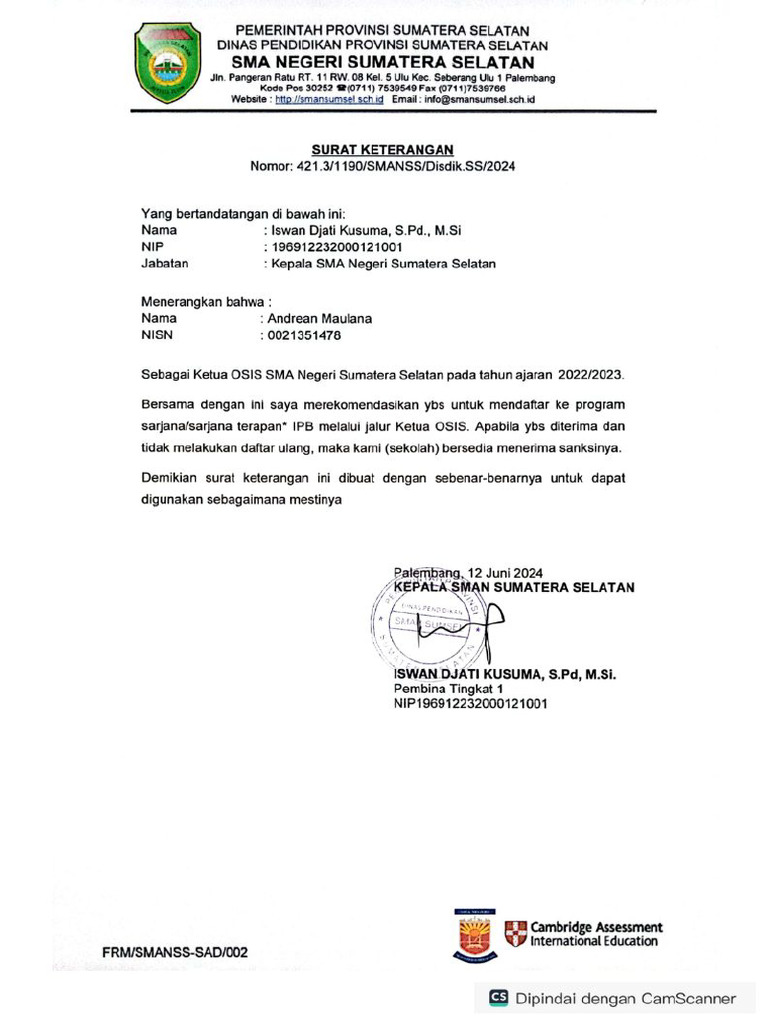 Surat Keterangan Ketua Osis Ipb Fixed - 11zon | PDF