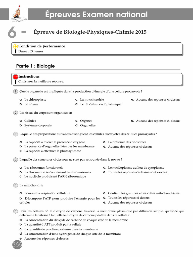 Épreuves Biologie 2016 FMSB | PDF | Cellule (Biologie) | Inhibiteur ...
