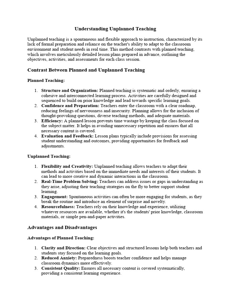 Unplanned Teaching: Flexibility in Education | PDF | Teachers | Lesson Plan