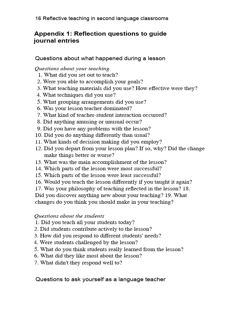 Reflection Questions To Guide Journal Entries | PDF | Career & Growth