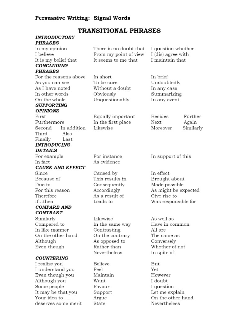 Persuasive Writing_ Signal Words | PDF