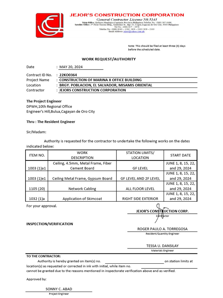 Work Request | PDF | Engineering | Building Materials