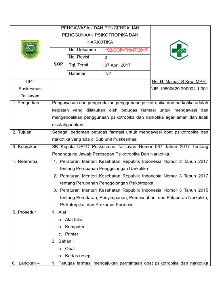 Sop Pengawasan Pengendalian Dan Penggunaan Psikonarko | PDF | Pengembangan Diri | Kesehatan Holistik