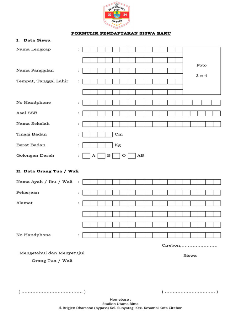 Formulir Pendaftaran Siswa SSB Cirebon | PDF