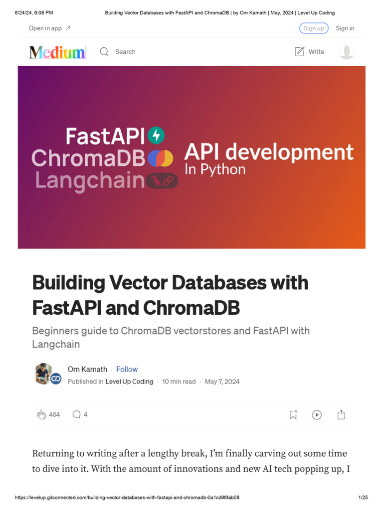 Building Vector Databases With FastAPI and ChromaDB - by Om Kamath - May, 2024 - Level Up Coding ...