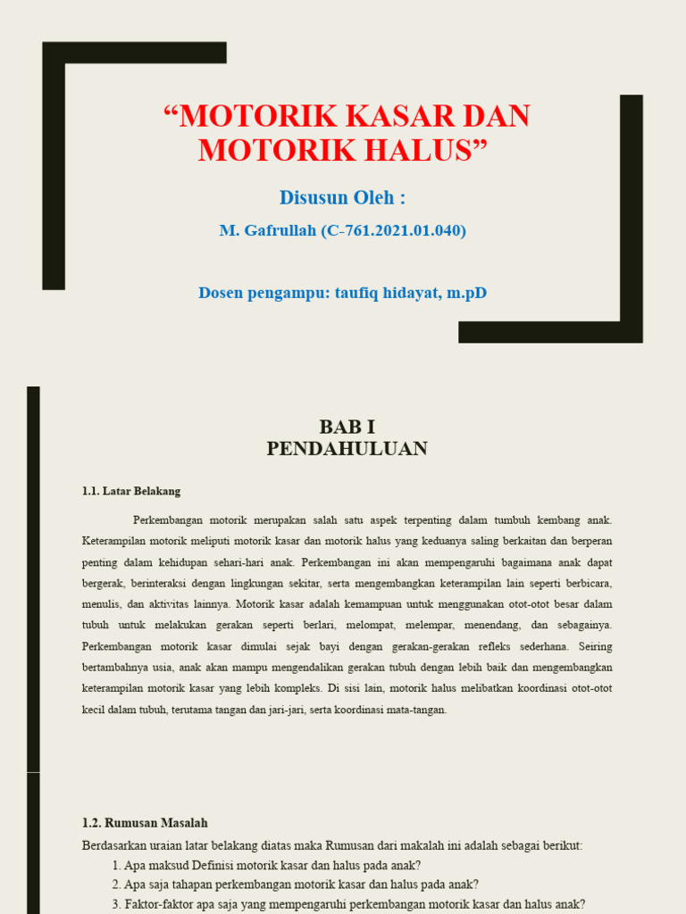 Perkembangan Motorik Kasar dan Halus Anak | PDF | Kesehatan Holistik ...