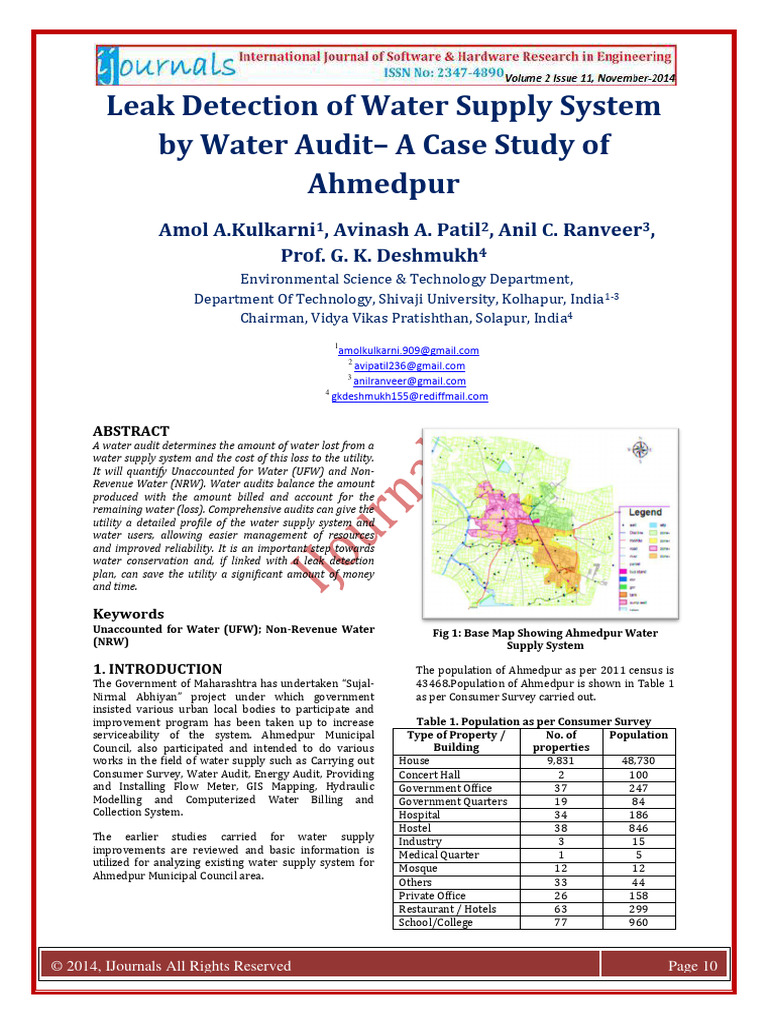 Leak Detectionof Water Supply Systemby Water Audit ACase Studyof ...