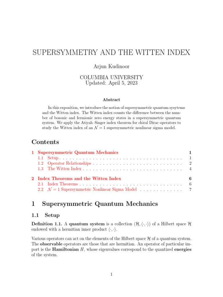 Supersymmetry and The Witten Index | PDF | Quantum Field Theory | Physics