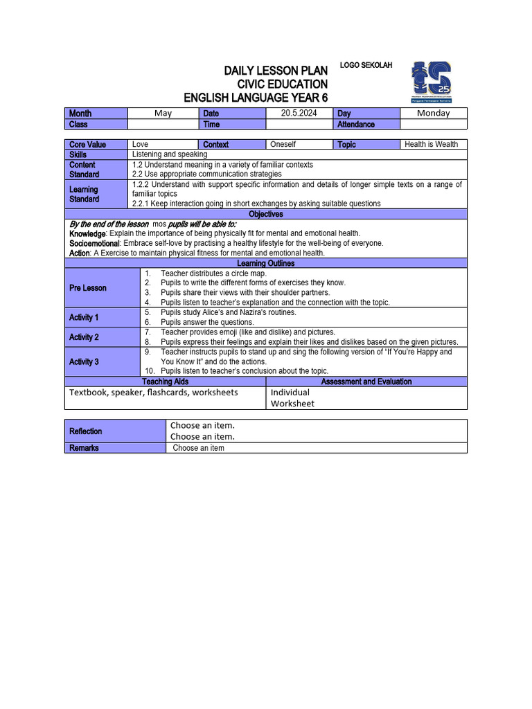 Year 6 Civic Education Lesson Plans | PDF | Lesson Plan | Teachers