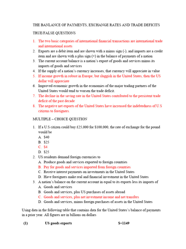 Chapter 8-The Banlance of Payments - Ko Đáp Án | PDF | Balance Of Payments | Balance Of Trade