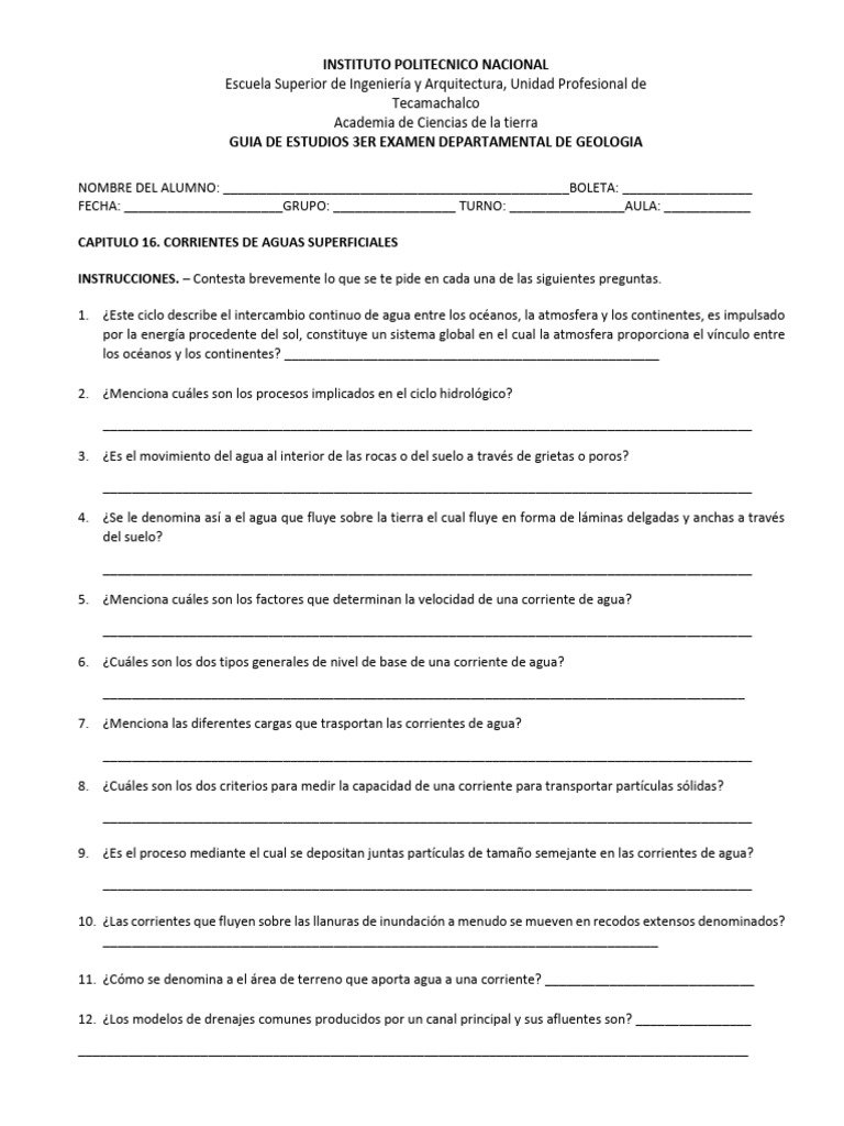 GUIA DE ESTUDIO 3ER DEPTAL GEOLOGIA_240613_202543 | PDF | Agua ...