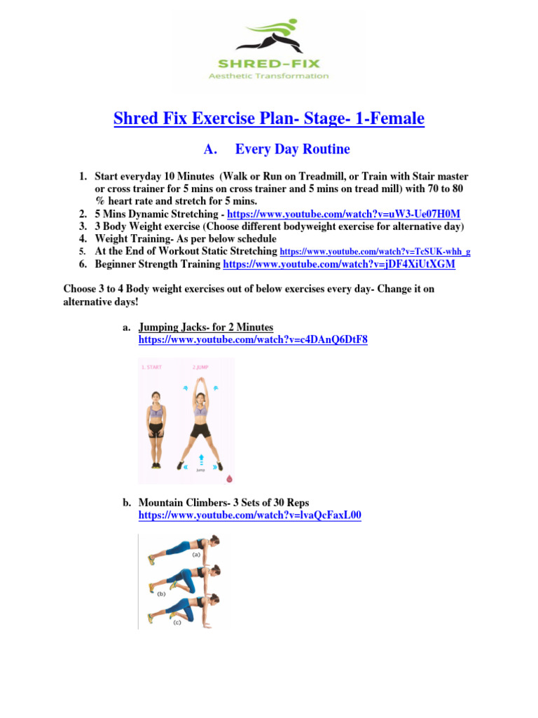 Female Shred Fix Exercise Plan Stage 1 | PDF | Strength Training ...